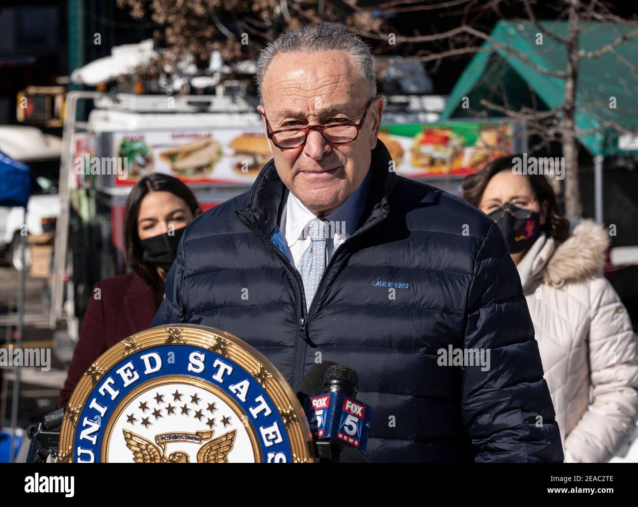 New York, NY - February 8, 2021: U. S. Senator Chuck Schumer speaks ...