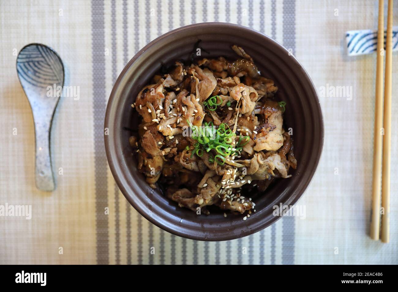 Gyudon , Japanese beef rice bowl in close up Japanese local food Stock ...