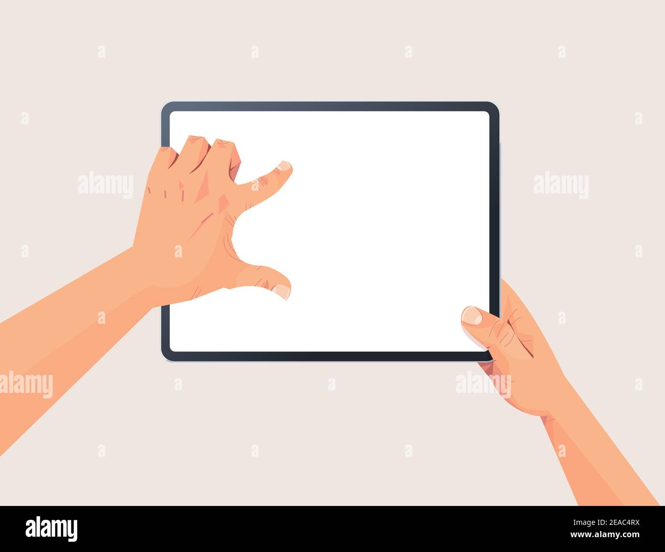 human hands holding tablet pc with blank touch screen using digital ...
