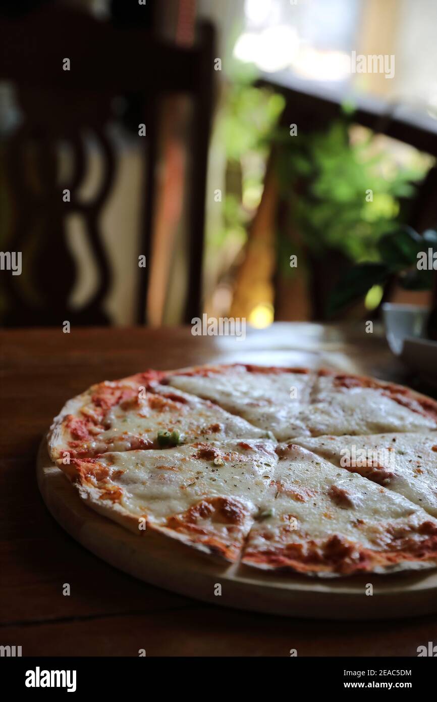 Pepperoni pizza on wood background , italian food traditional Stock ...