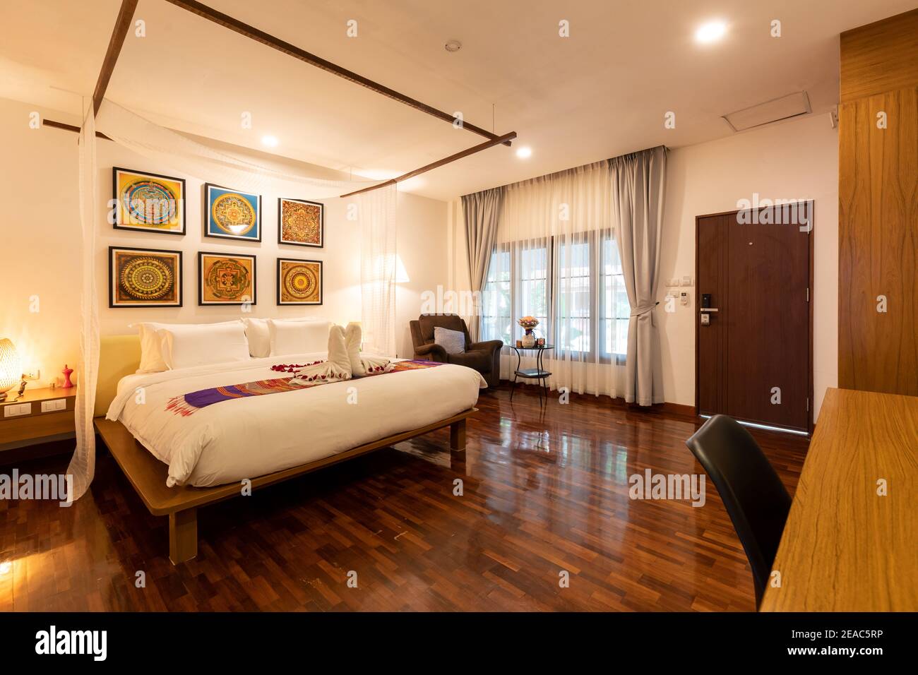 Bed room in thai traditional style Stock Photo - Alamy