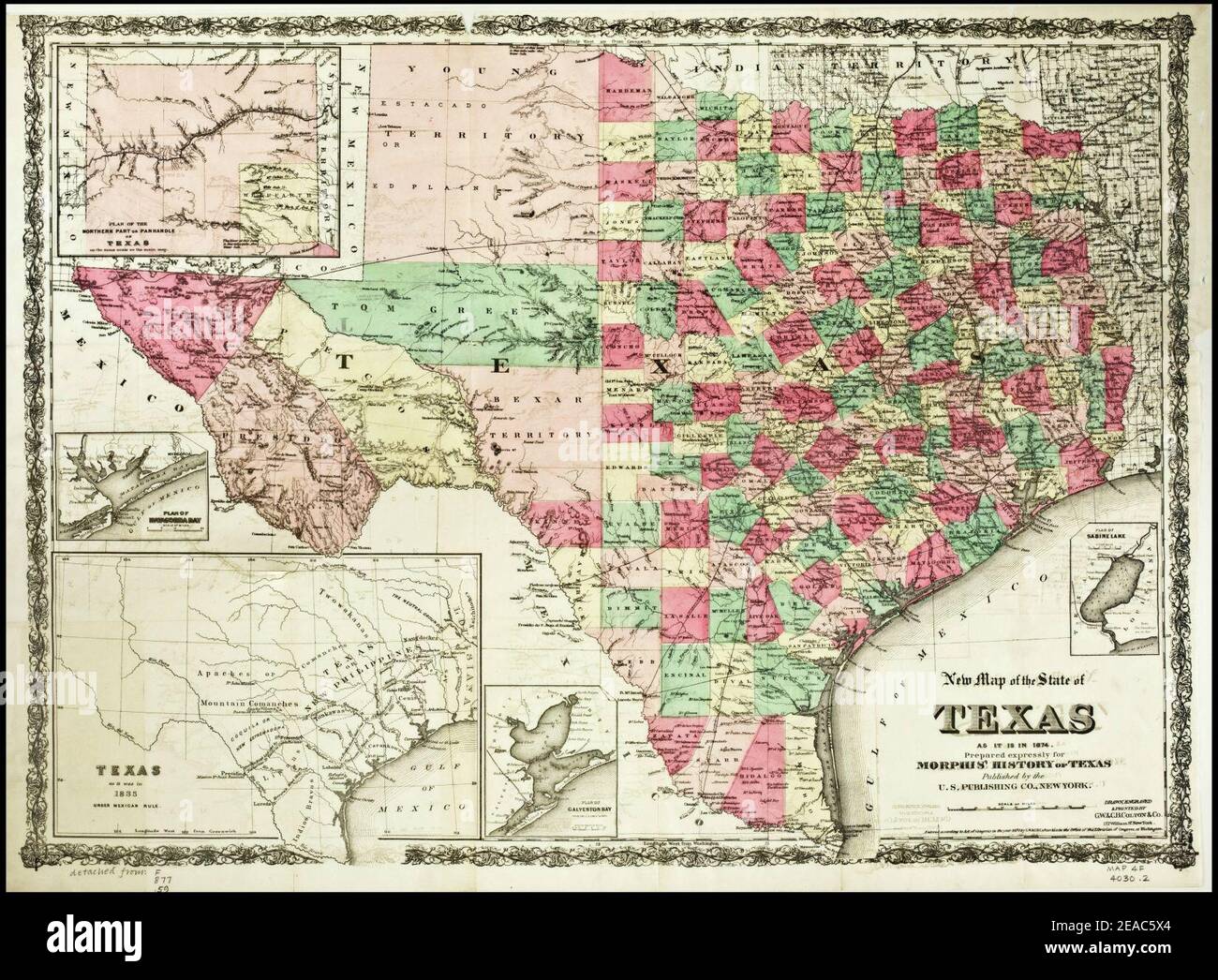 New map of the state of Texas, as it is in 1874 Stock Photo - Alamy