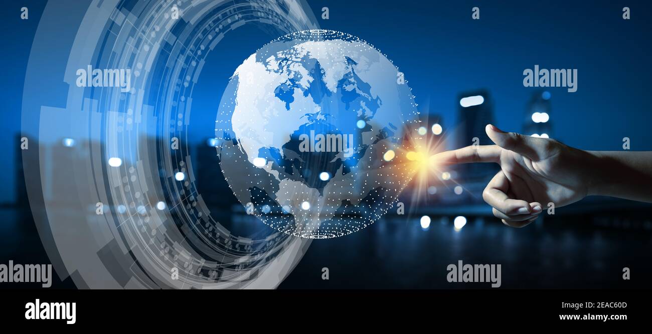 Global Business and Network connection concept. Businessman leading the ...