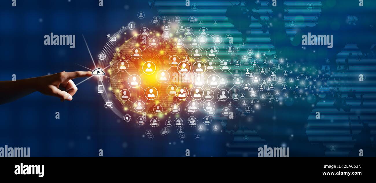 New global business connection concept. Businessman leading the global ...