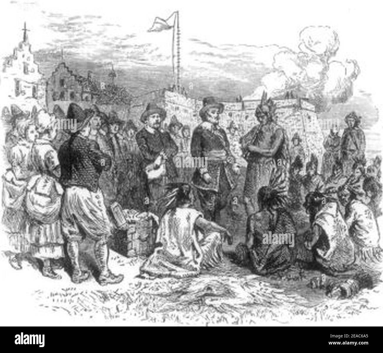 New Netherland - smoking the peace pipe Stock Photo - Alamy