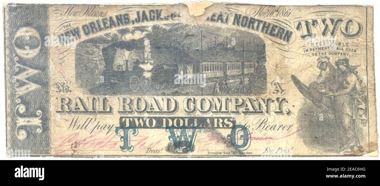 New Orleans Jackson Great Northern Railroad Money Two Dollars Stock ...