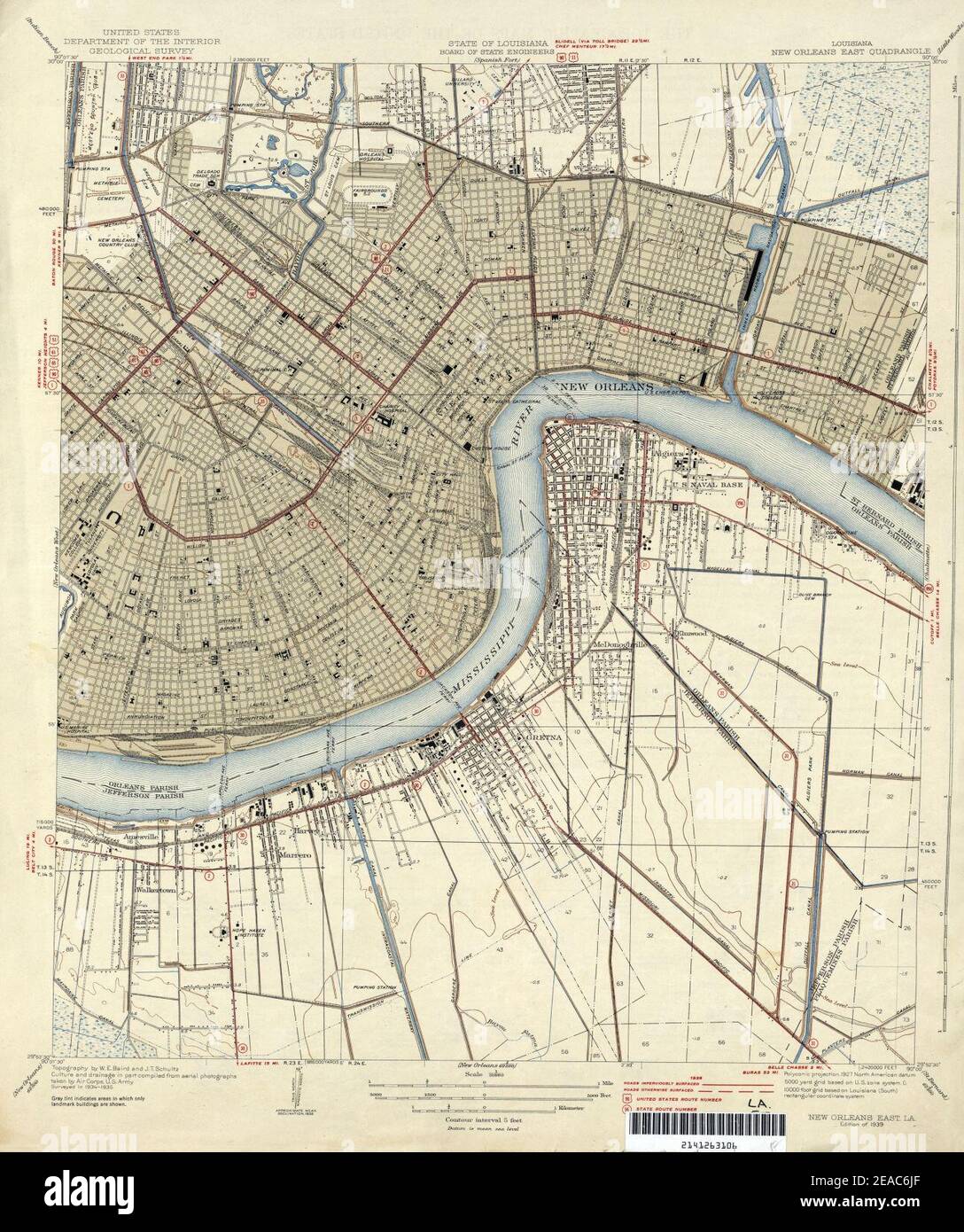 New Orleans Section and West Bank 1935 Map Stock Photo - Alamy