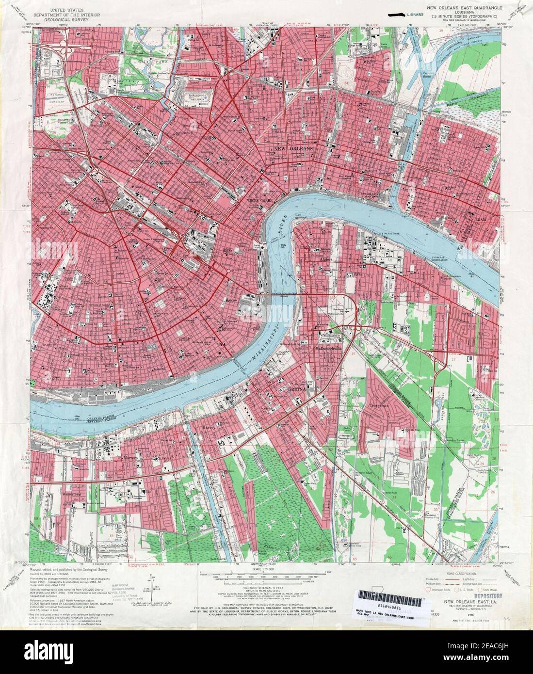 New Orleans Section and West Bank 1966 Map Stock Photo - Alamy