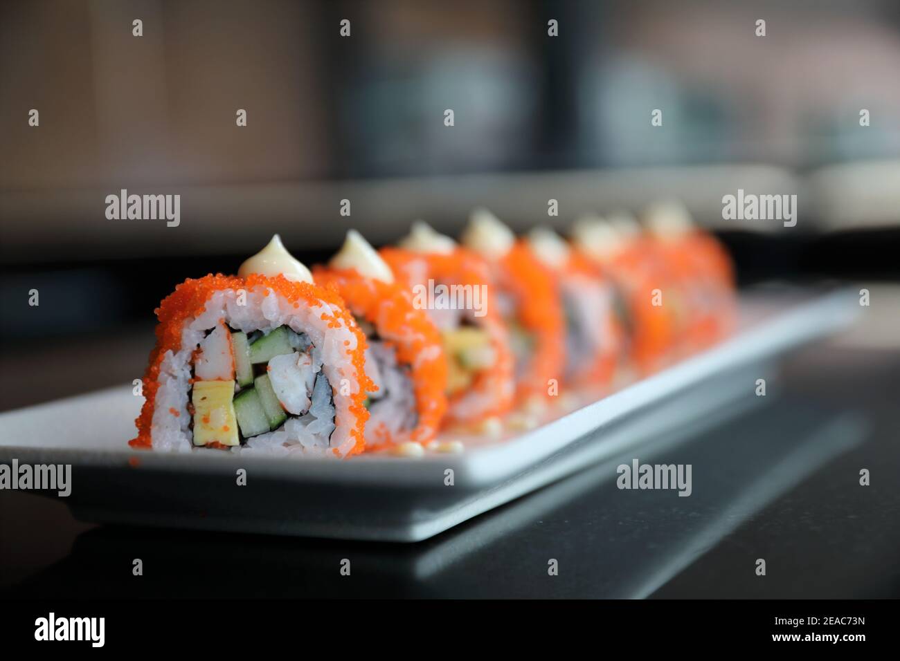 california roll sushi , rice roll with egg avocado egg and fish ...