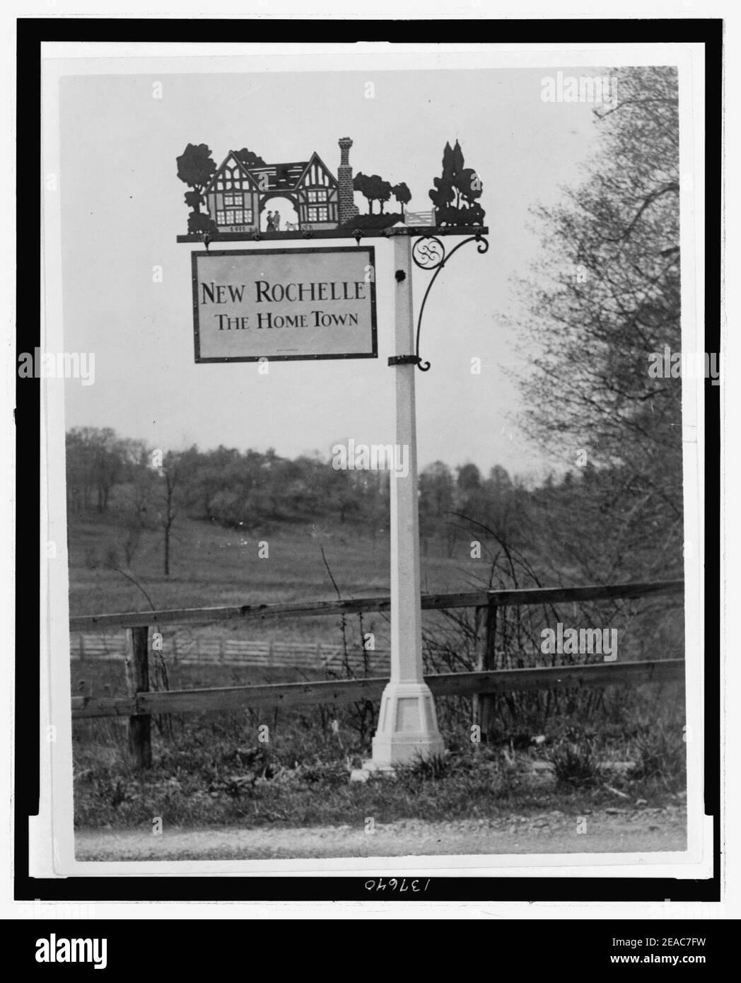 New Rochelle, N.Y., town sign designed by Ralph Robertson Stock Photo ...