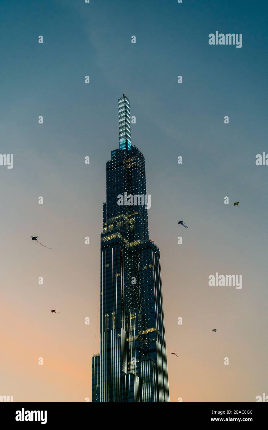 Top of Landmark 81 Tower in Ho Chi Minh City at sunset, with 6 kites ...