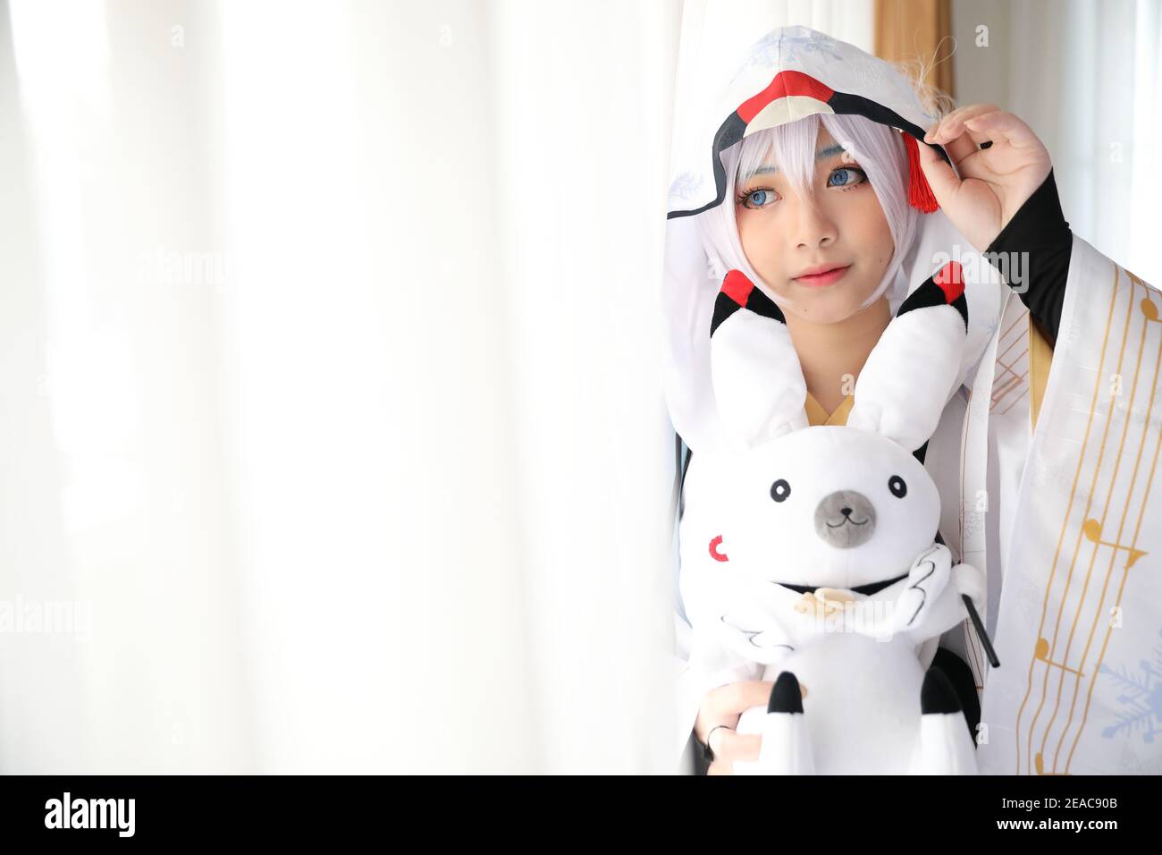Japan anime cosplay , white japanese miko in white tone room Stock ...