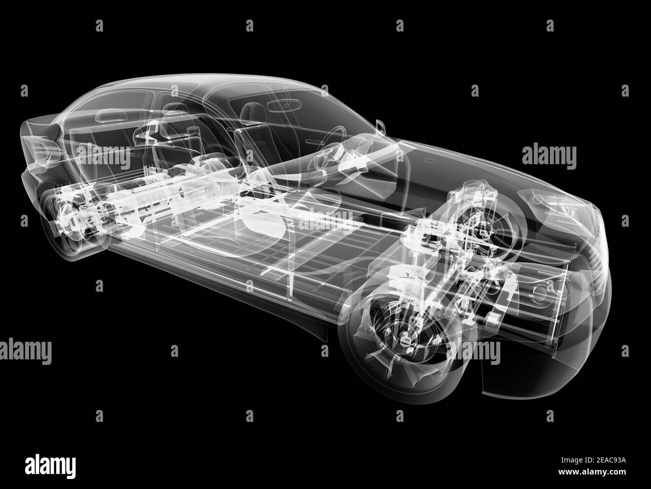 X-ray of electric car with chassis. 3D illustration Stock Photo - Alamy