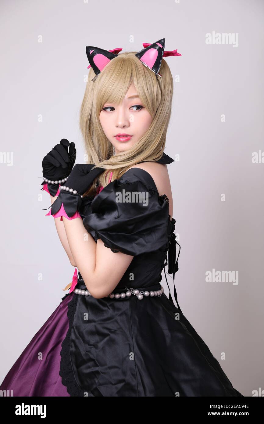 Japan anime cosplay , portrait of girl cosplay isolated in white ...