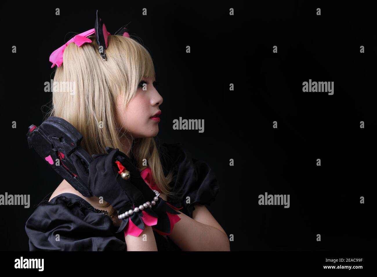 Japan anime cosplay , portrait of girl cosplay isolated in black ...