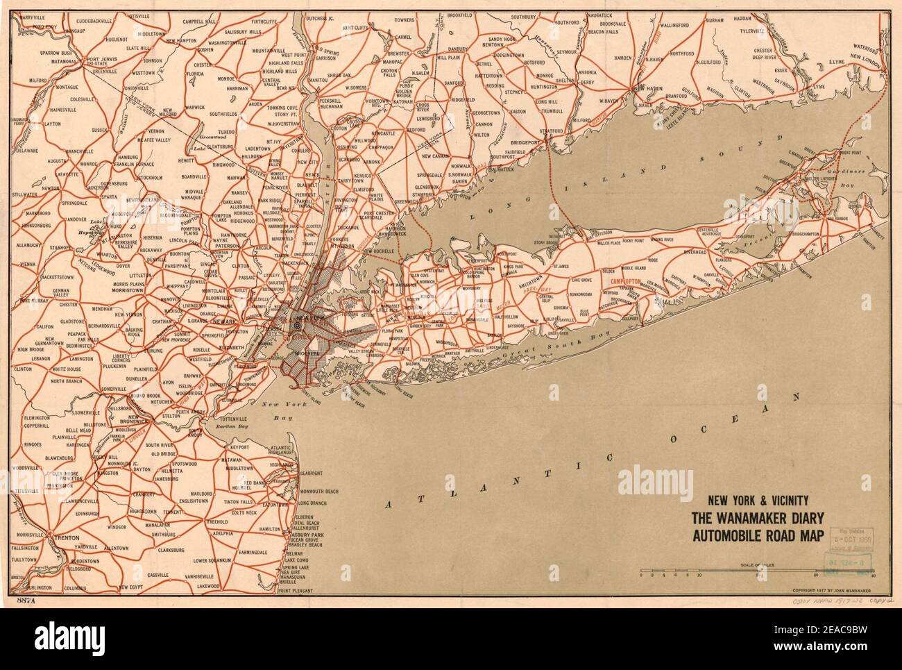 New York & vicinity- The Wanamaker diary automobile road map Stock ...