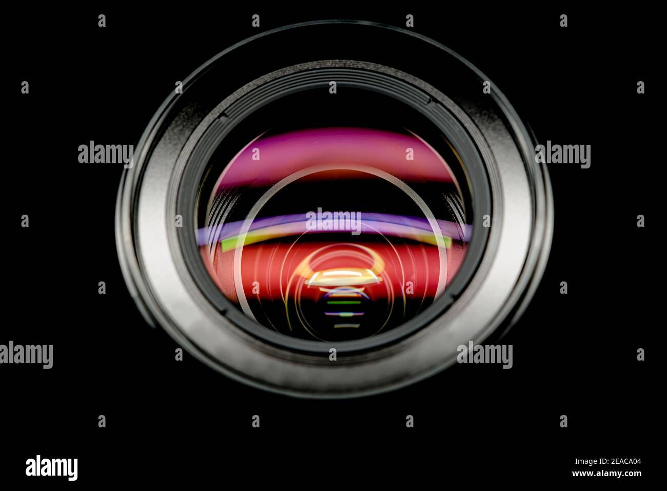 Photo Camera lens top view, isolated on black background Stock Photo ...