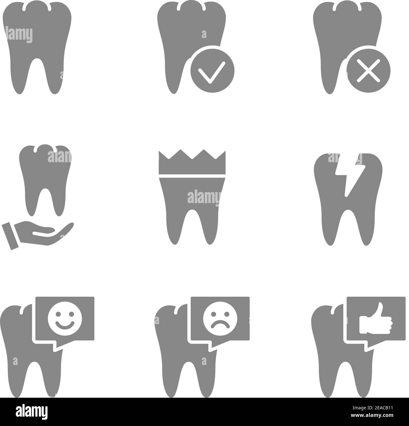 Set of human teeth gray icon. Teeth illness, diagnosis, health care ...