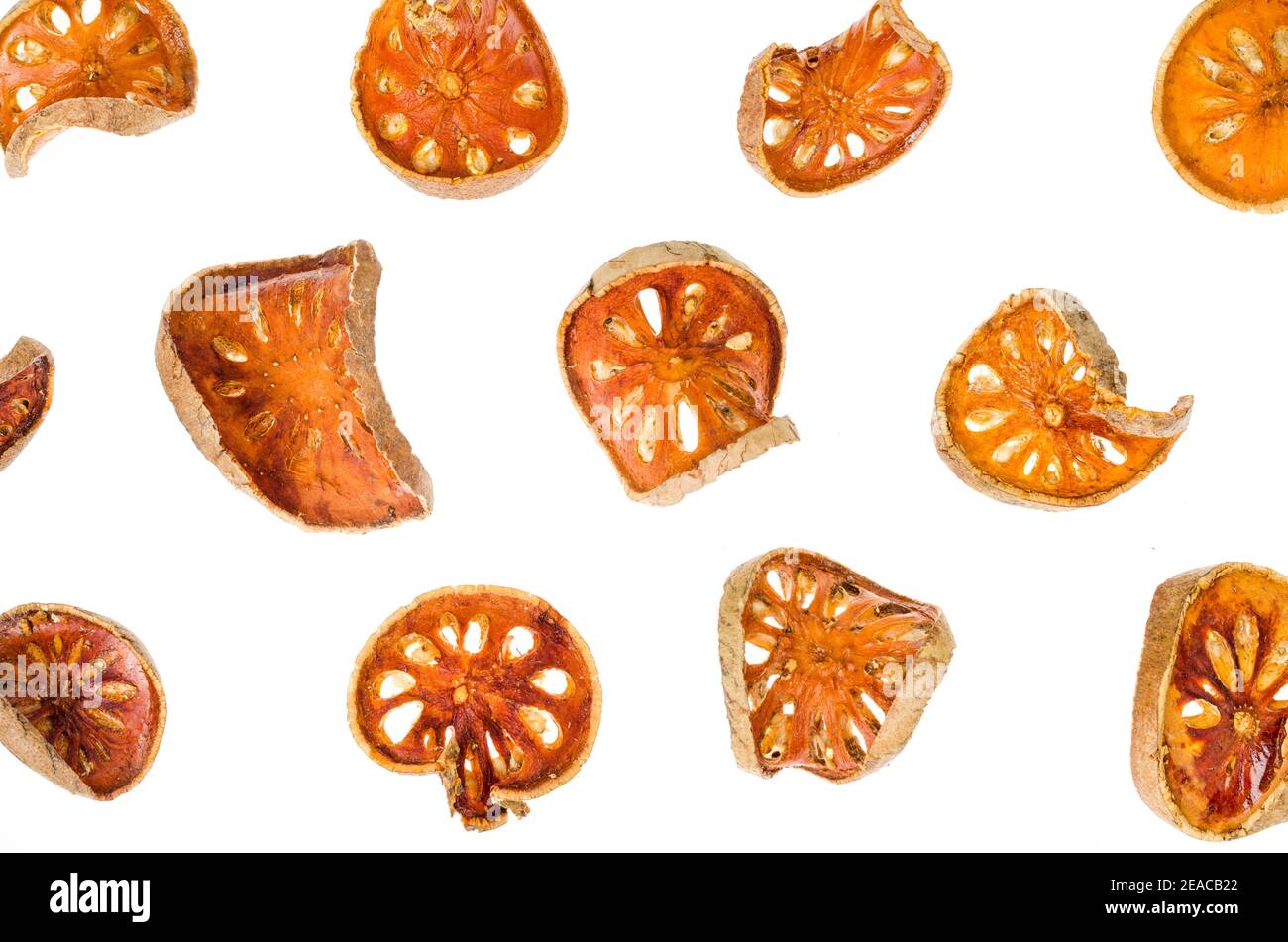 Pile of dried bael fruit isolated on white background. Studio Photo ...