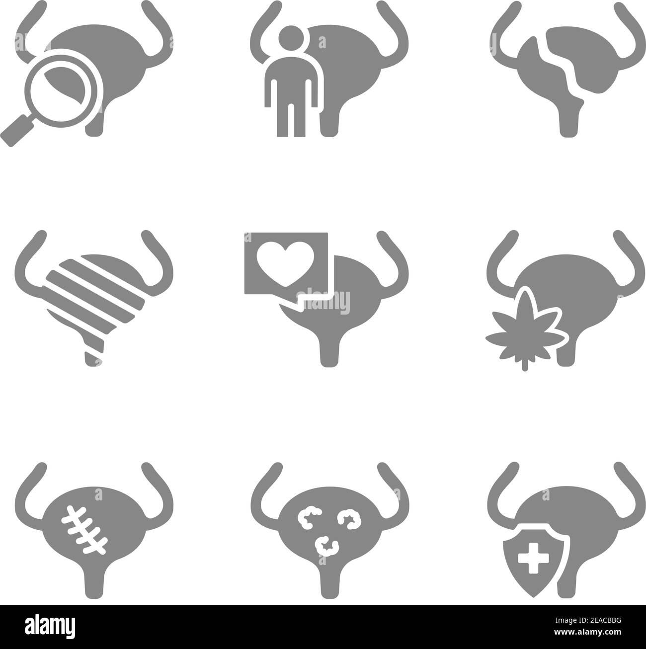 Set of human urinary bladder gray icon. Healthy internal organ ...