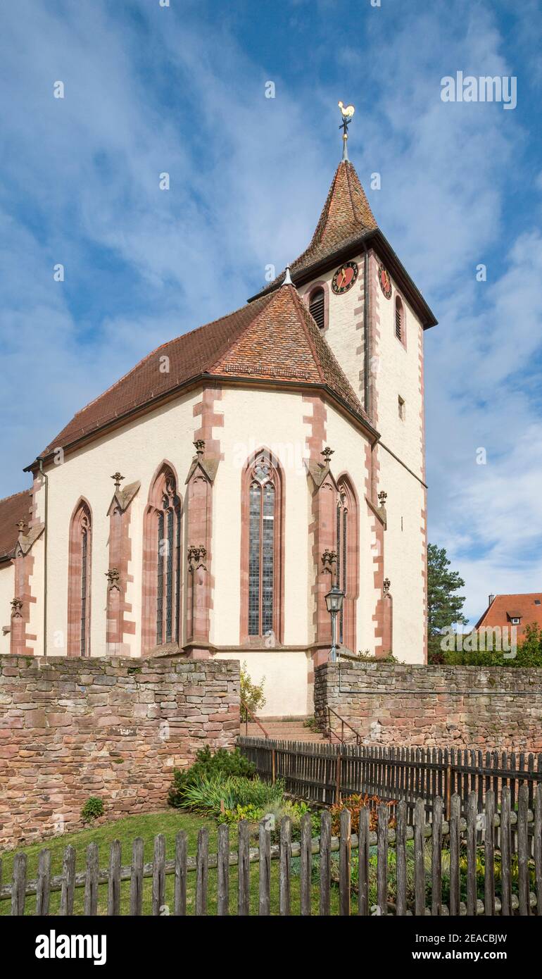 Germany, Baden-Wuerttemberg, Neubulach, Jodokuskirche, choir and tower ...