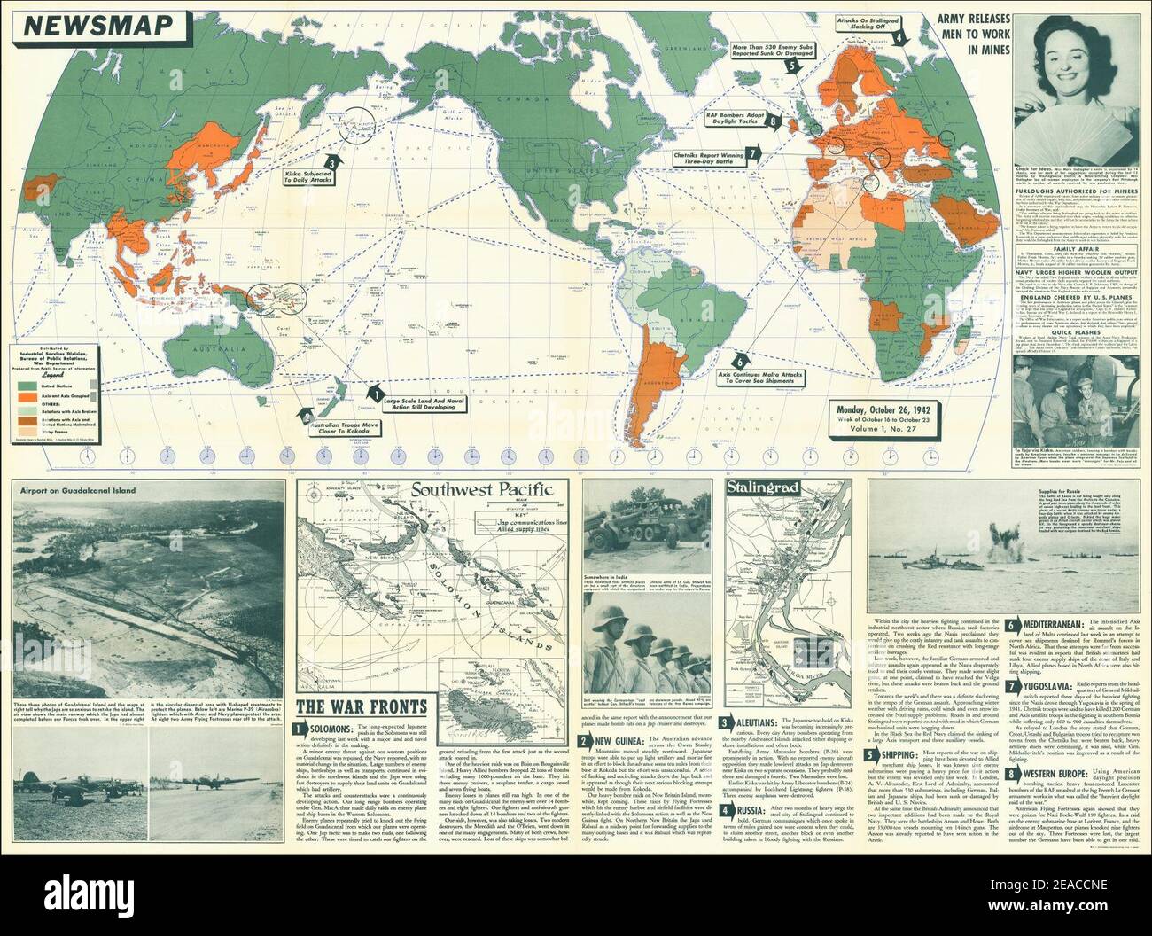 Newsmap - Monday, October 26, 1942 Stock Photo - Alamy