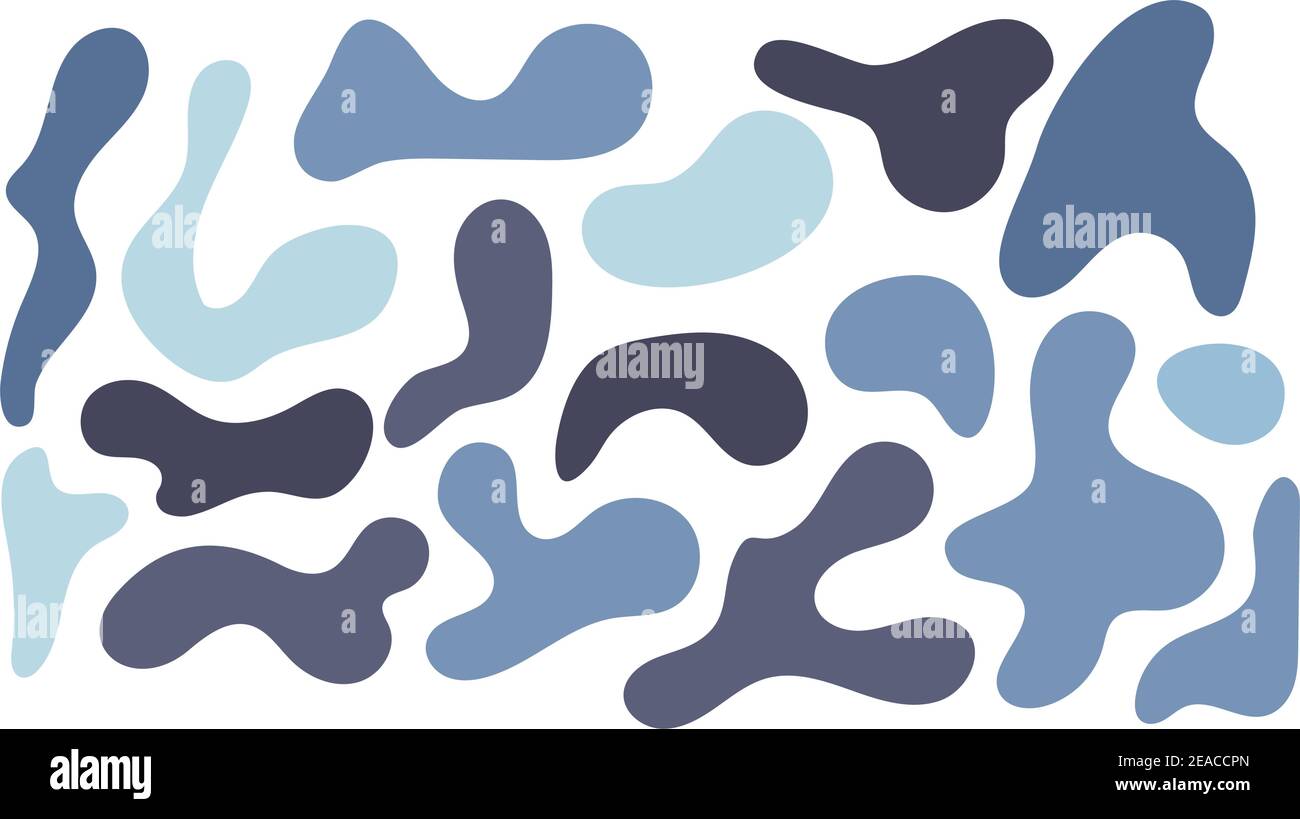 Blue irregular blob, set of abstract organic shapes. Abstract irregular random blobs. Simple ...