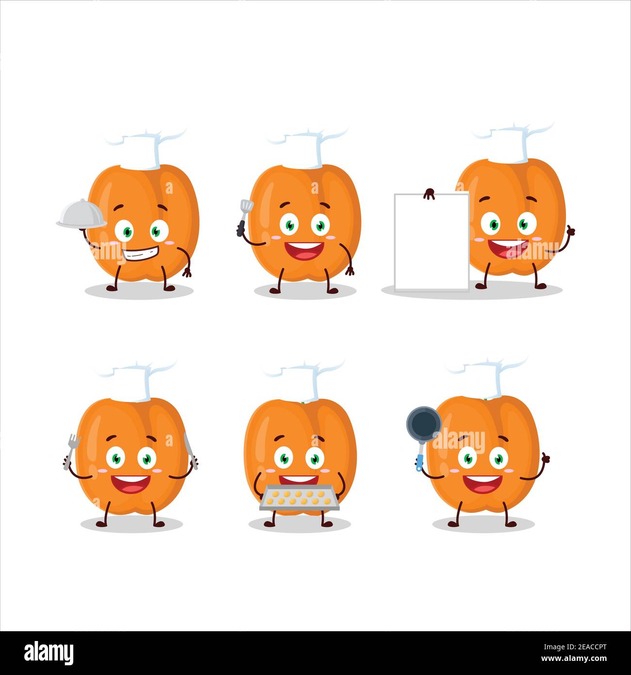 Cartoon character of apricot with various chef emoticons. Vector ...