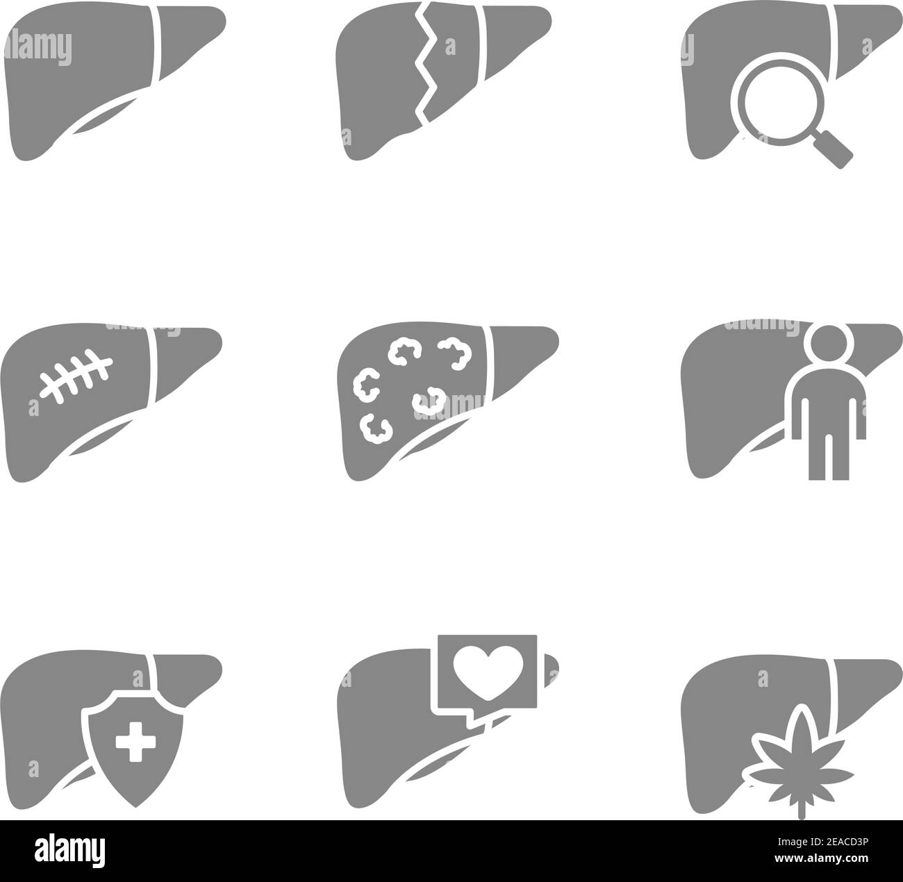 Set of human liver gray icon. Healthy internal organ, accessory ...