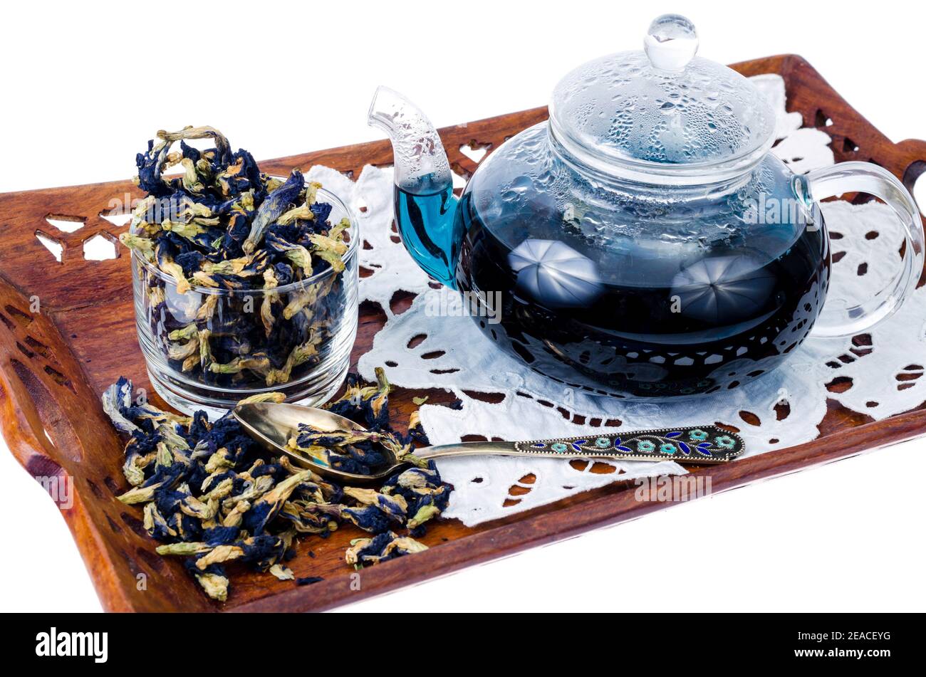 Dried flowers of Clitoria ternatea plant, blue tea. Studio Photo Stock ...