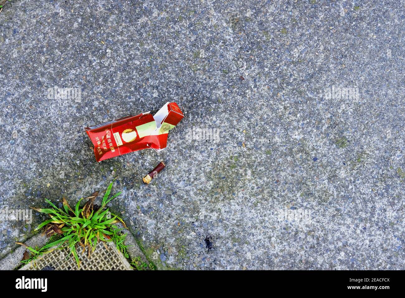 Crumpled pack of Shuang Xi Double Happiness filter cigarettes, hard box ...