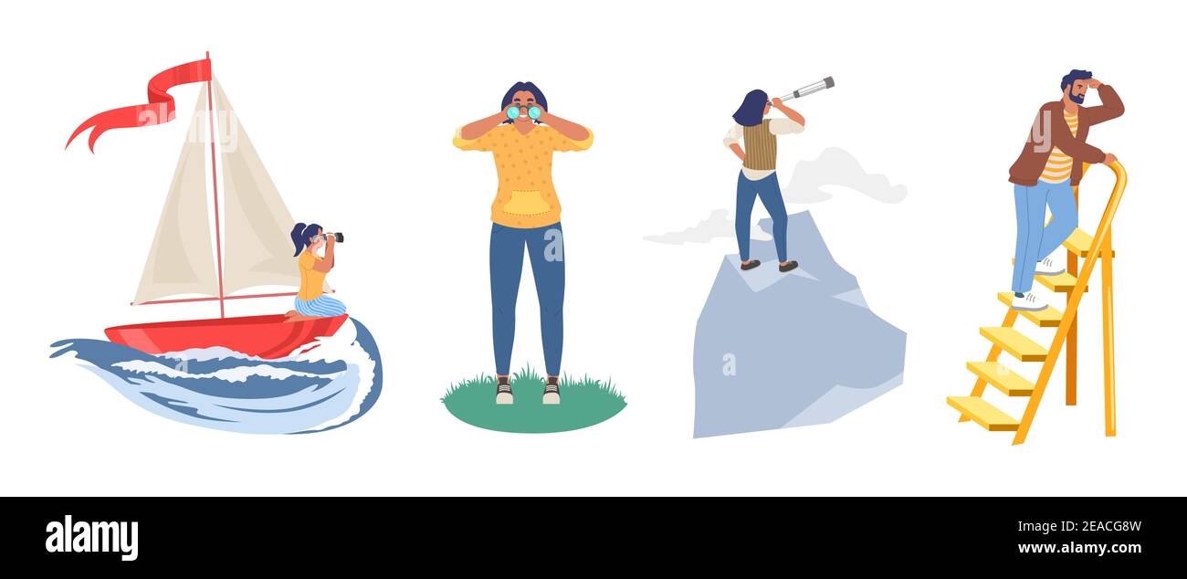 People looking to the future, flat vector illustration. Future vision ...