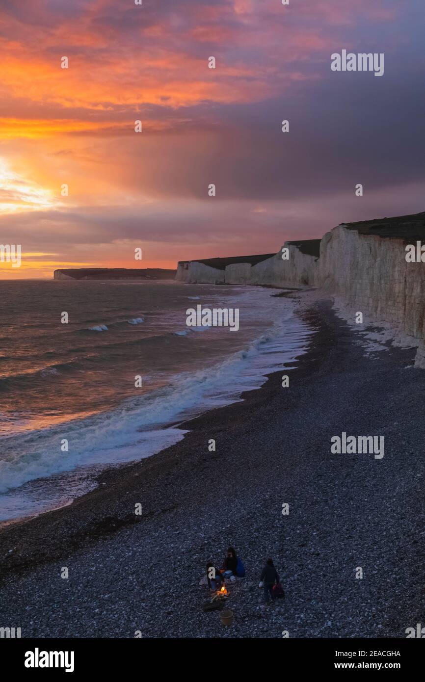 England, East Sussex, Eastbourne, Birling Gap, The Seven Sisters Cliffs ...
