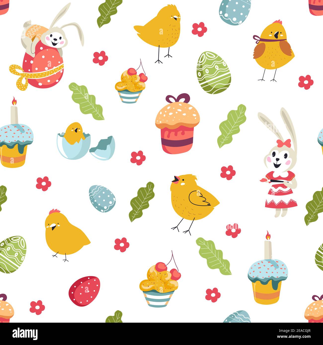 Easter holiday signs cake and birds, bunny flora Stock Vector Image ...
