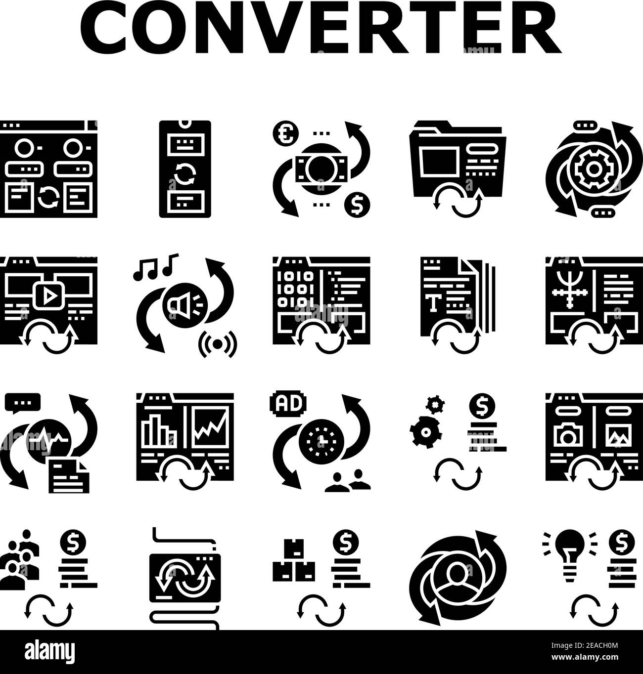 Converter Application Collection Icons Set Vector Stock Vector Image ...