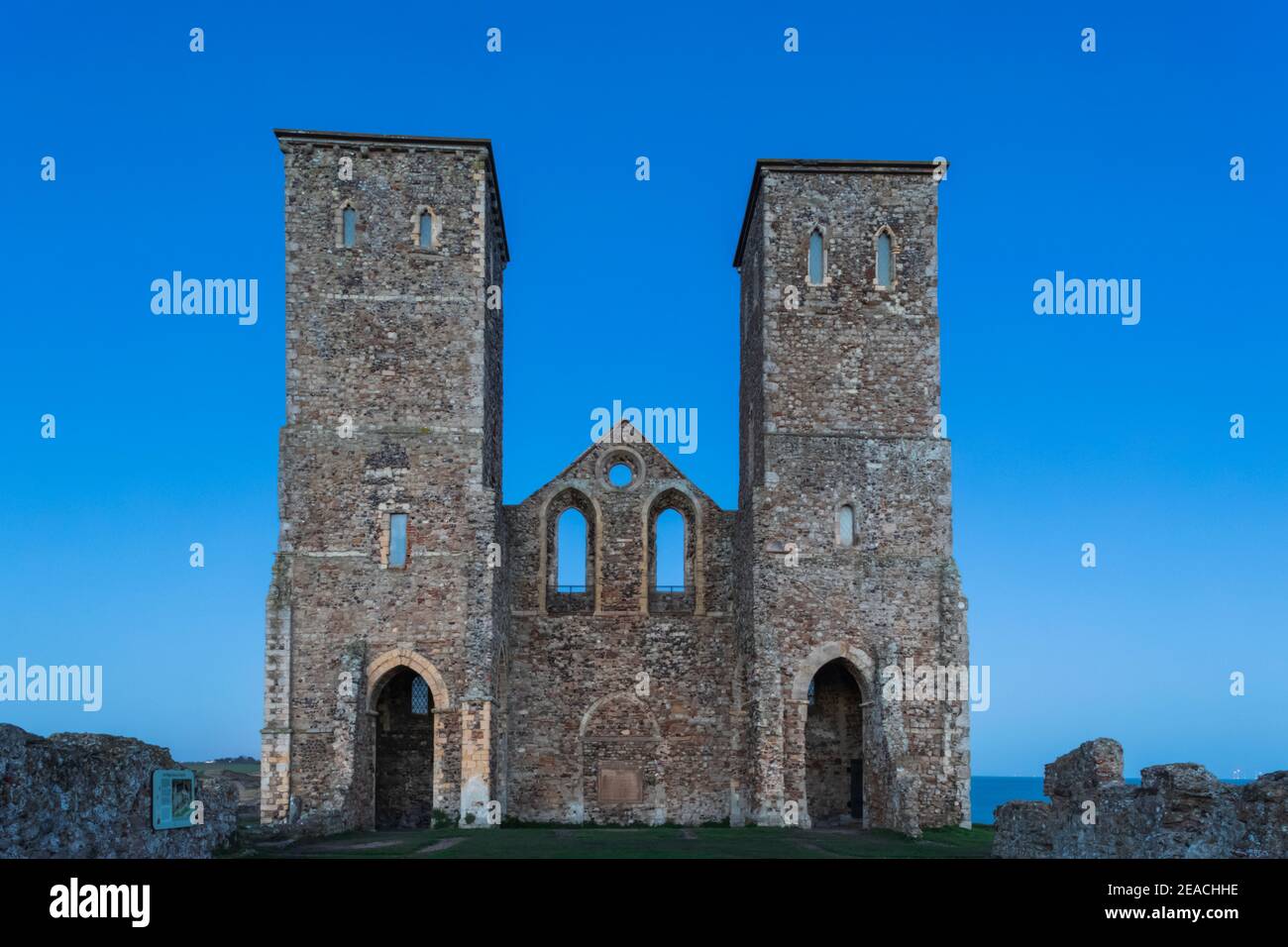England, Kent, Herne Bay, Reculver Towers and Roman Ruins of Roman Fort ...