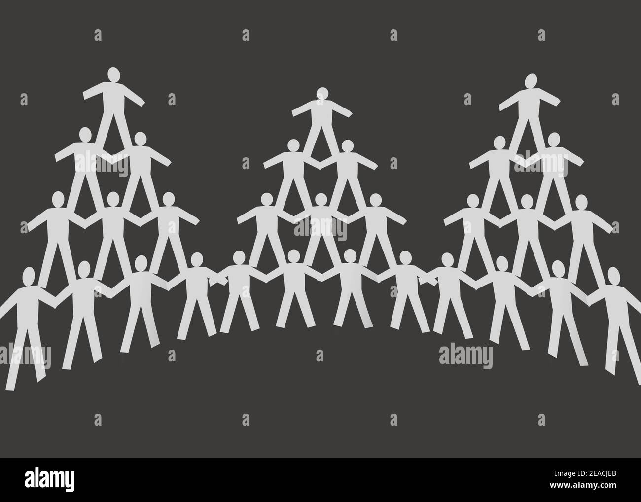 Unity of many paper people Standing together Creating a long human ...