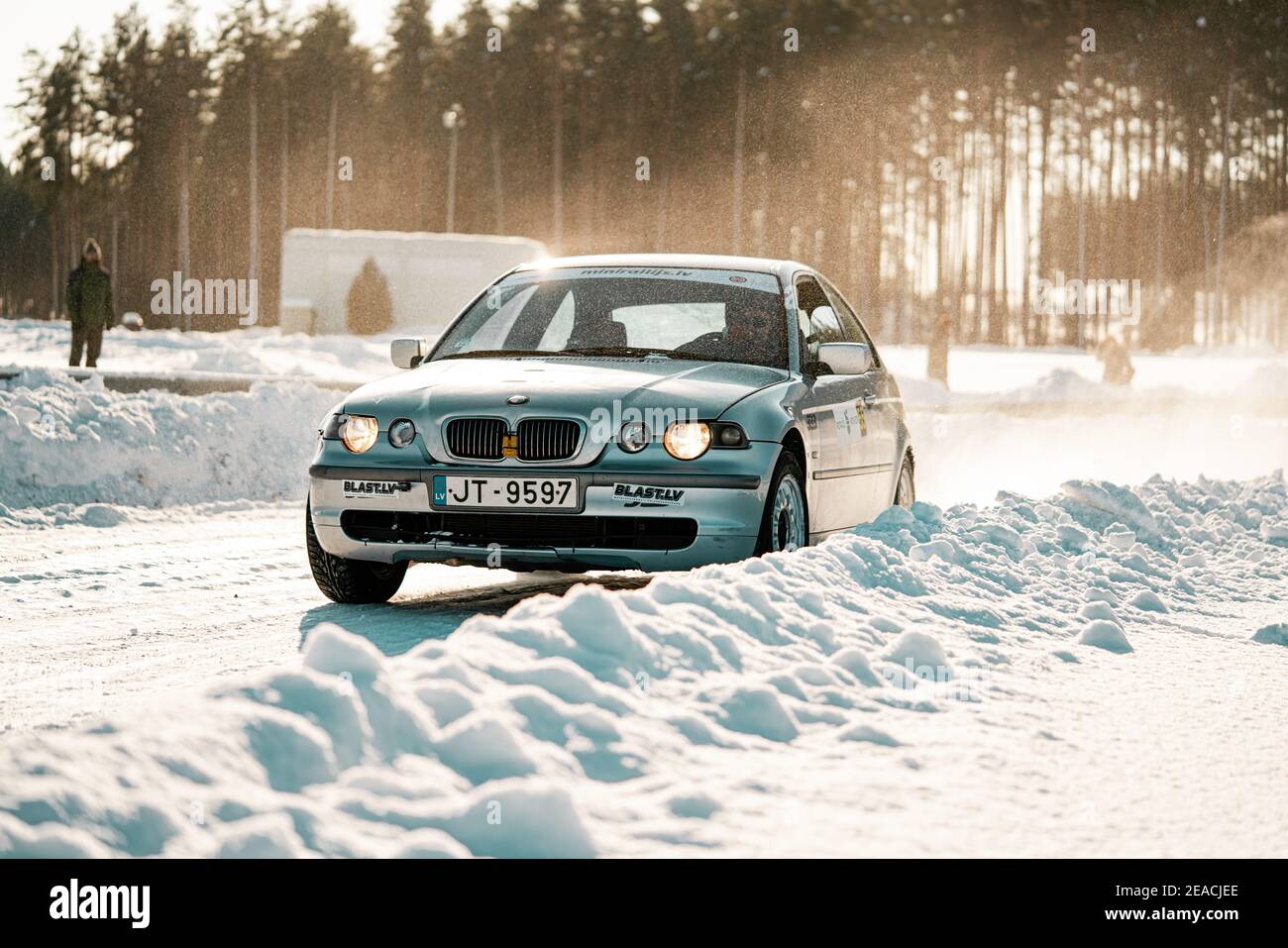 Sliding on an ice line. Snow drifting. snowy land road at winter Stock ...