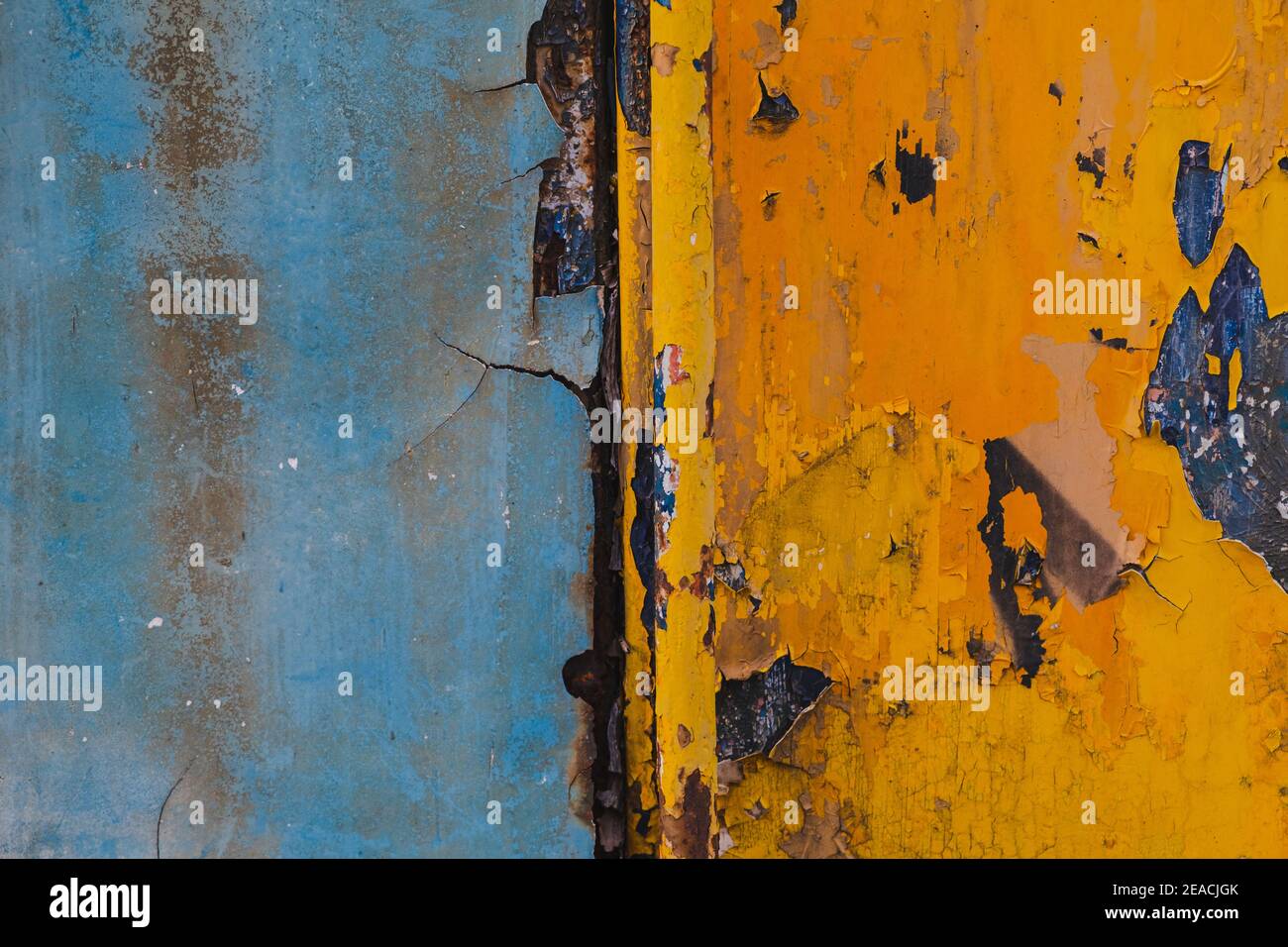 Blue and yellow metal background,Rusty metal background with streaks of ...