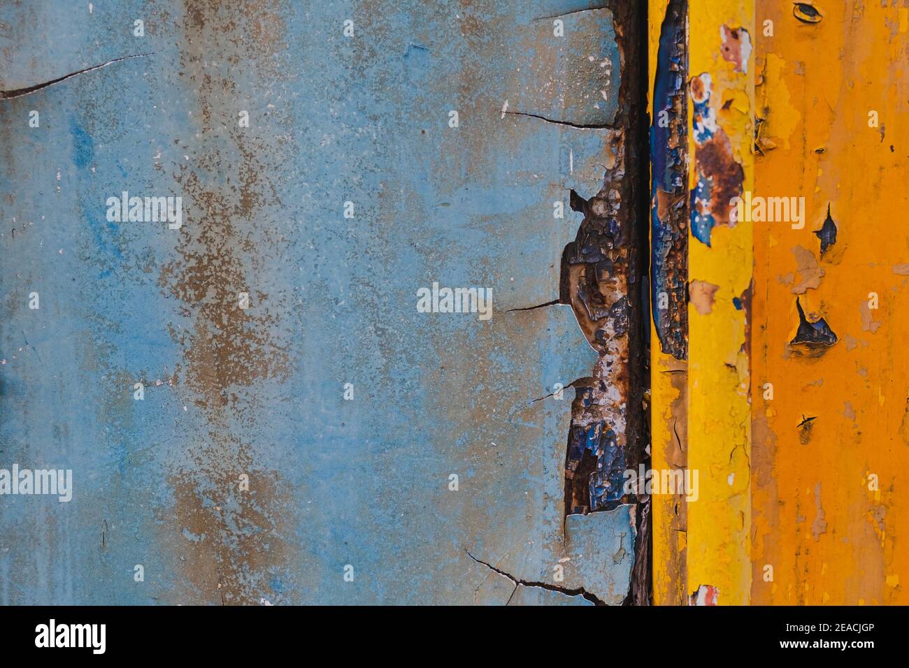 Blue and yellow metal background,Rusty metal background with streaks of ...