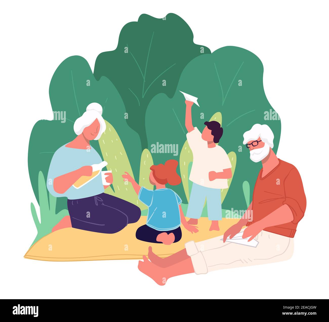 Elderly couple spending time grandchildren Stock Vector Images - Alamy