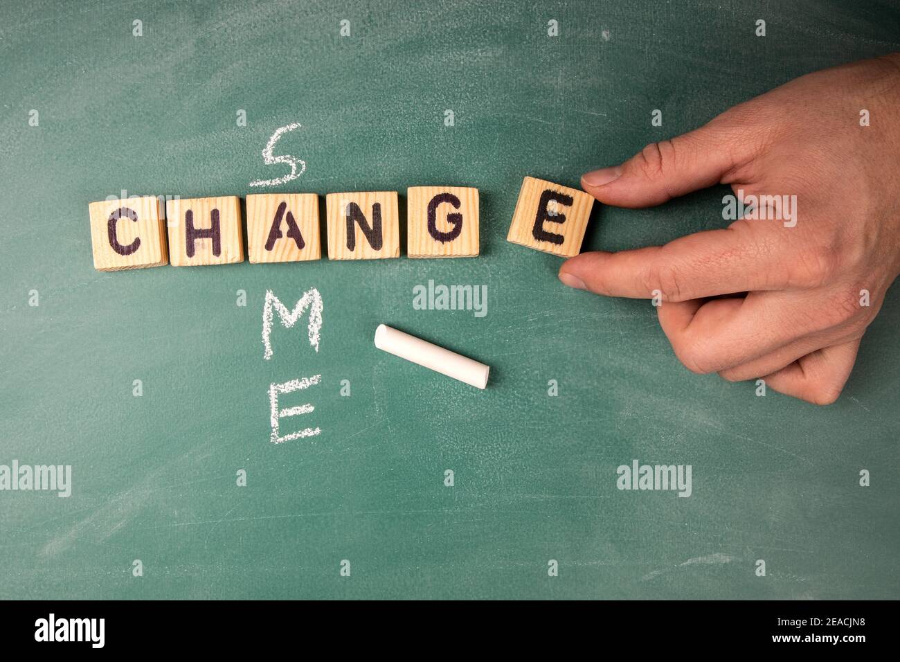 Change and Same concept. Text from letters of the wooden alphabet on a ...