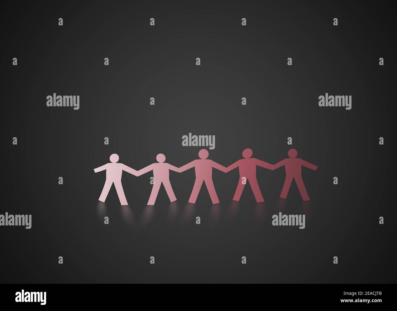 chain of paper people with different colors holding hands together in ...