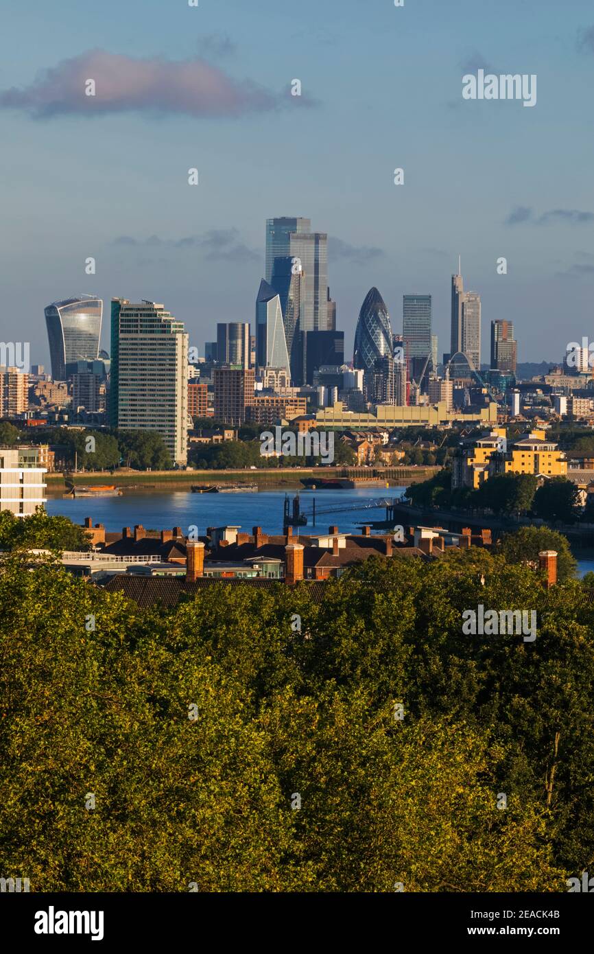 England, London, Greenwich, View of London City Skyline from Greenwich ...