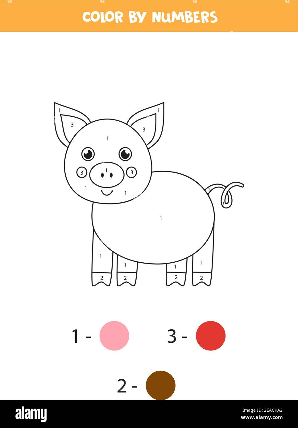 Coloring page with cute cartoon pig. Color by numbers. Math game for ...