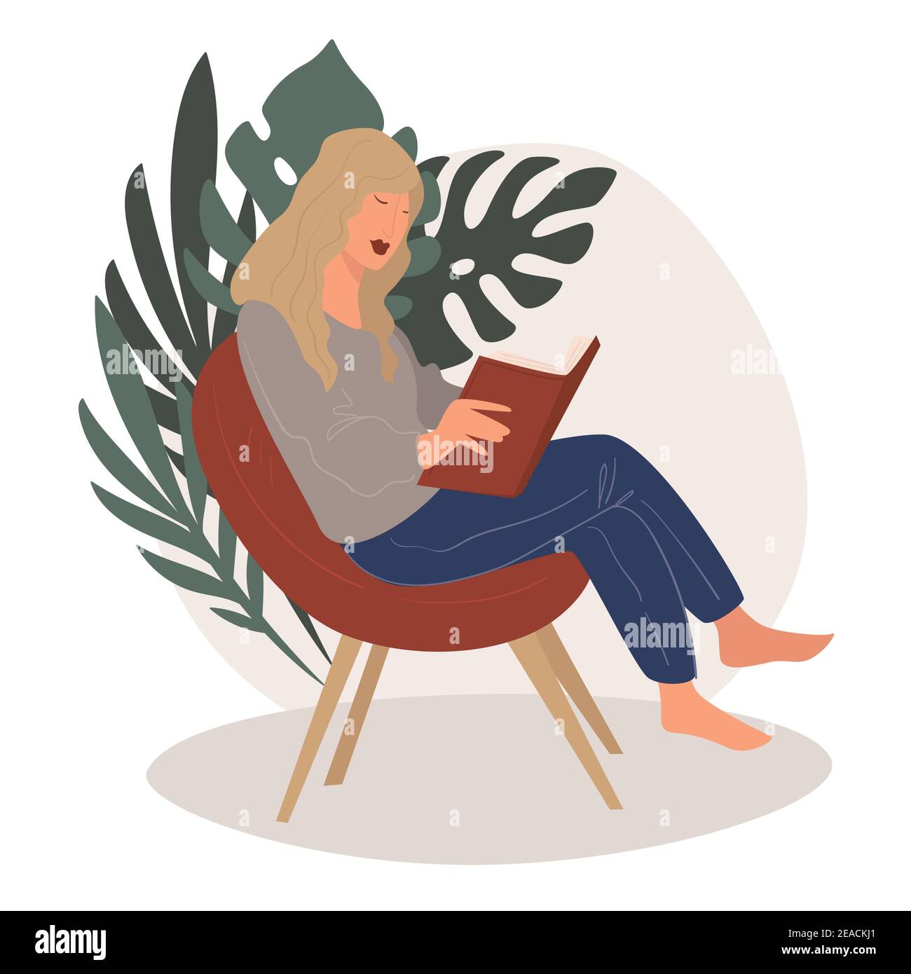 Lady reading book, student learning publication Stock Vector Image ...