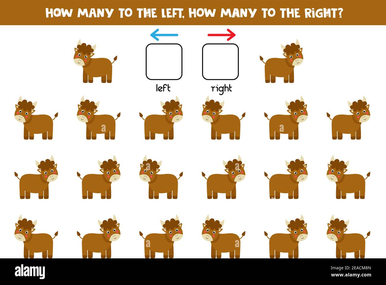 Left or right with cute cartoon bull. Educational game to learn left ...