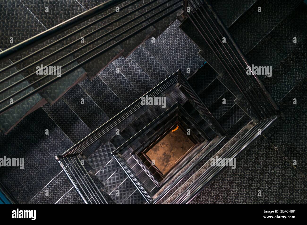 Square steel stairwell view from the top Stock Photo - Alamy