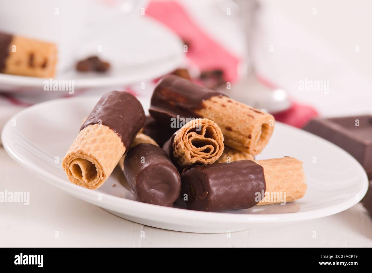 Chocolate wafer rolls Stock Photo - Alamy