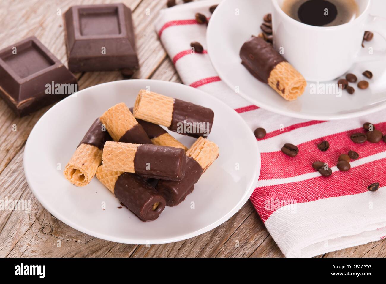 Chocolate wafer rolls Stock Photo - Alamy